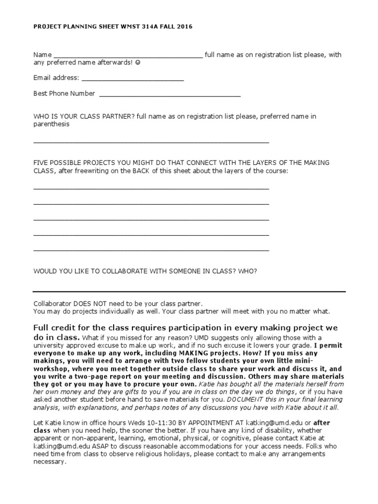Project Planning Sheet | PDF