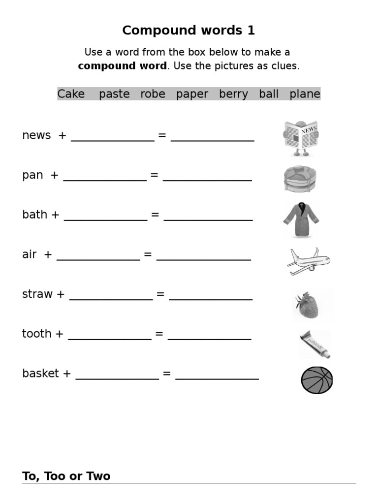 Compound Words 1: Compound Word. Use The Pictures As Clues | PDF