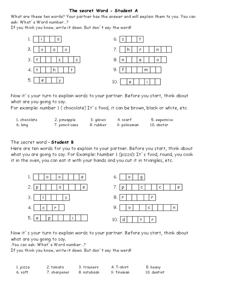 Explaining Secret Words Activity | PDF | Language Arts & Discipline