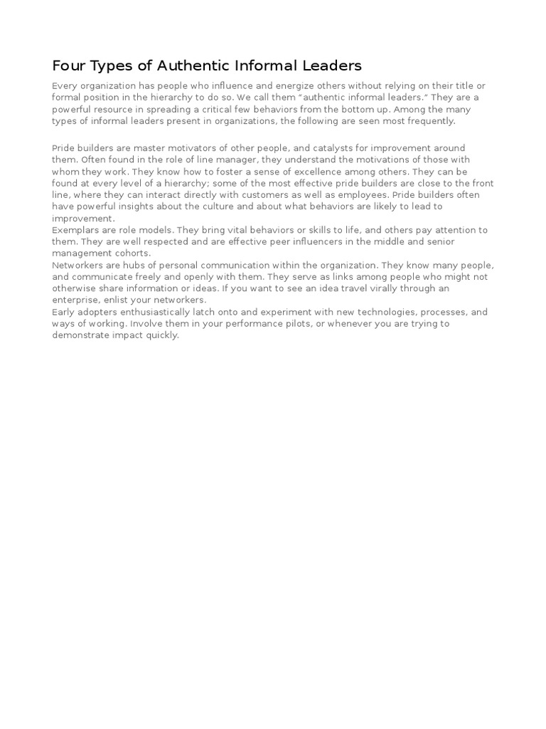 Four Types of Authentic Informal Leaders | PDF