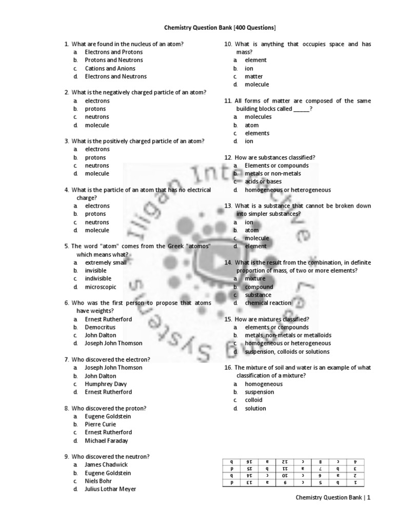 Chemistry Question Bank Overview | PDF | Chemical Bond | Solution