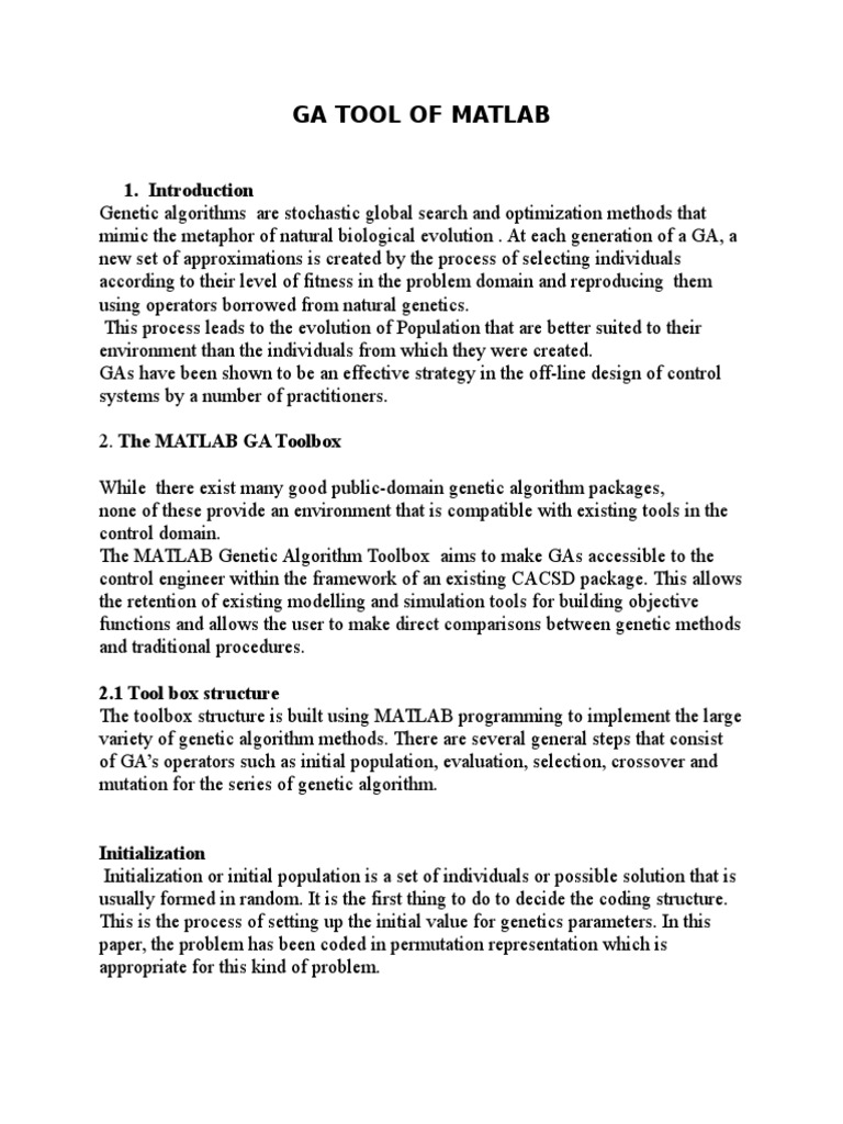 Ga Matlab Tool Pdf Genetic Algorithm Systems Science 