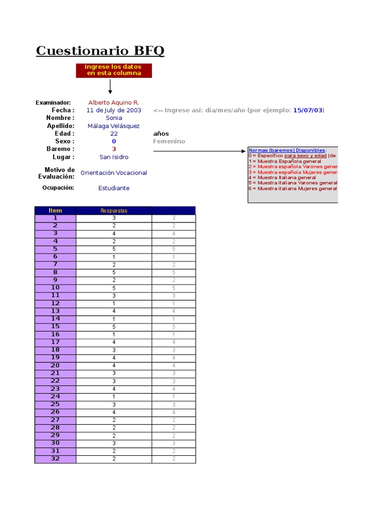 Matriz Big Five Questionnaire Pdf