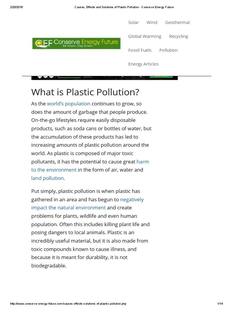 Causes, Effects and Solutions of Plastic Pollution - Conserve Energy ...