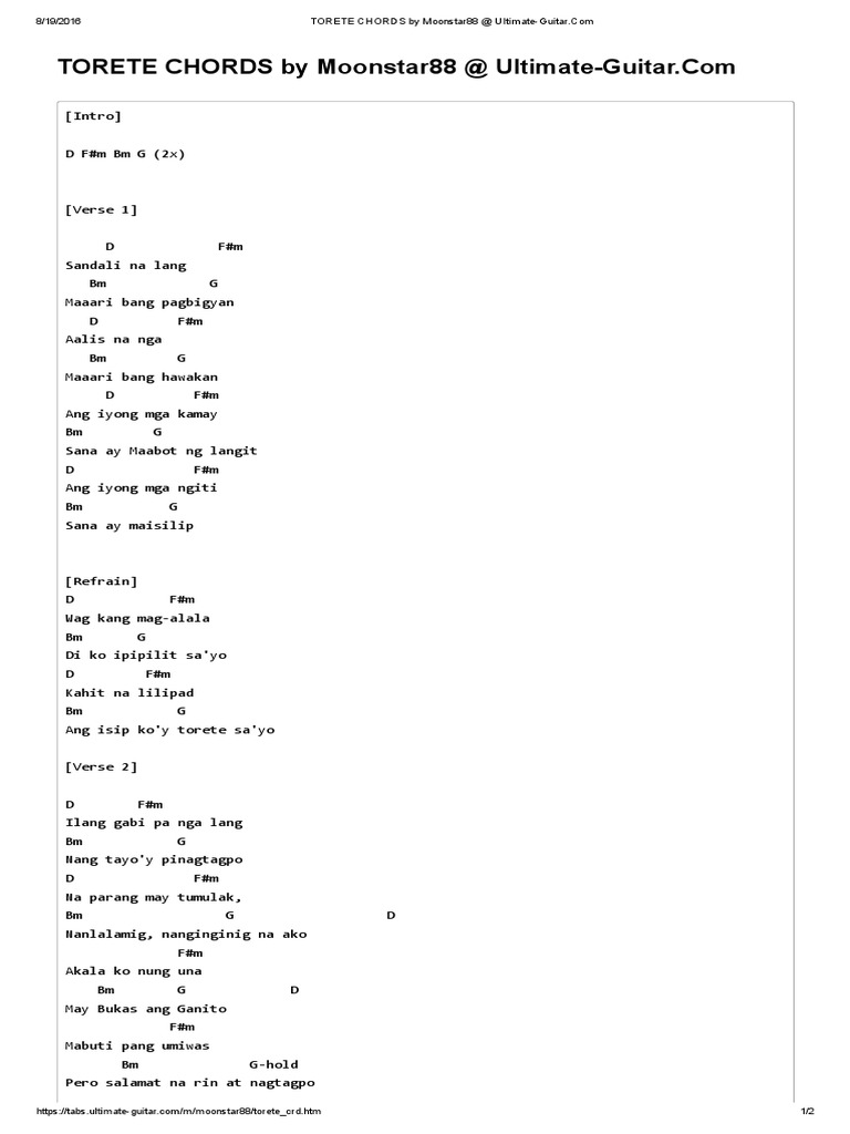 TORETE CHORDS by Moonstar88 at Ultimate-Guitar | PDF