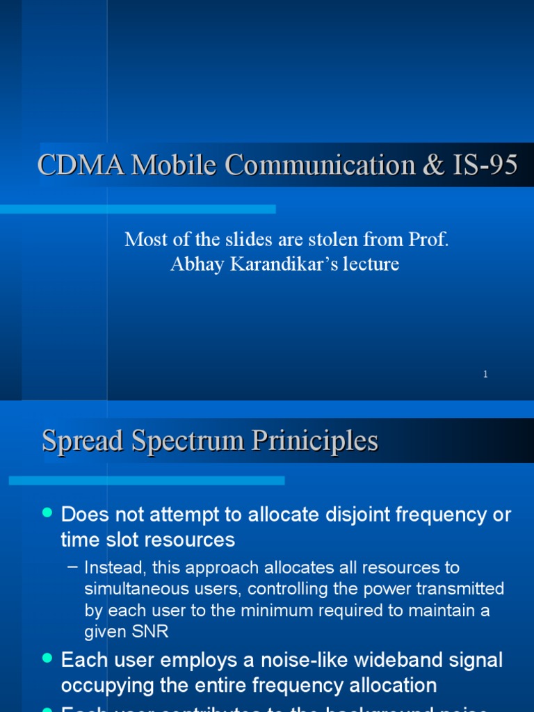 An Overview of CDMA Mobile Communication Principles and IS-95 Standards ...