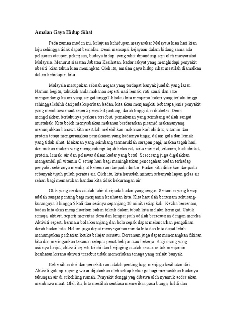 Karangan Amalan Gaya Hidup Sihat | PDF