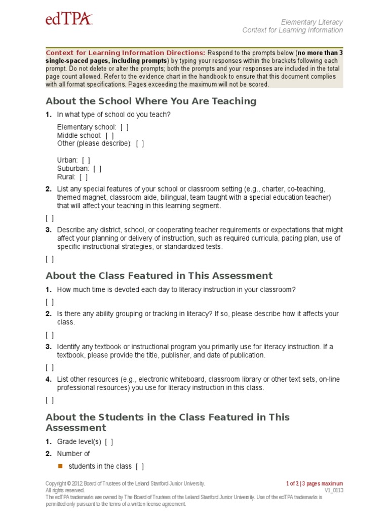 EdTPA ELL Context For LearningS13 | PDF | Educational Assessment | Literacy