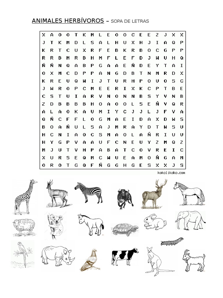 Sopa de Letras: Animales Herbívoros | PDF | Leopardo | Animales y humanos
