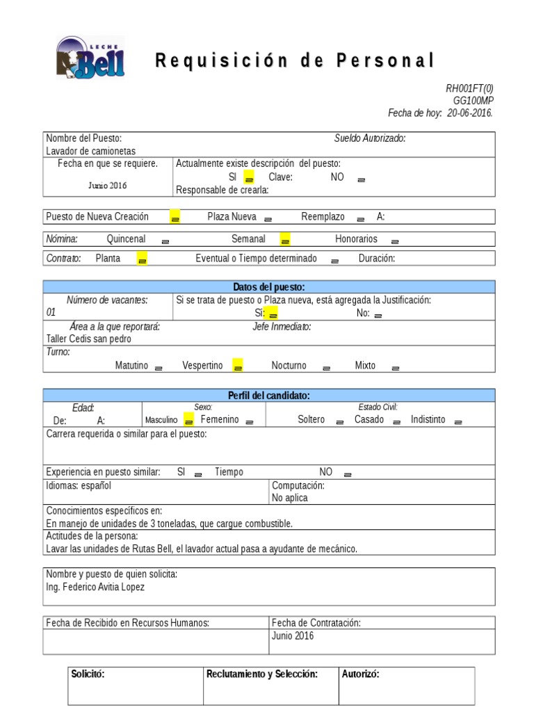 Formato de Requisición de Personal | PDF | Gestión de recursos humanos ...