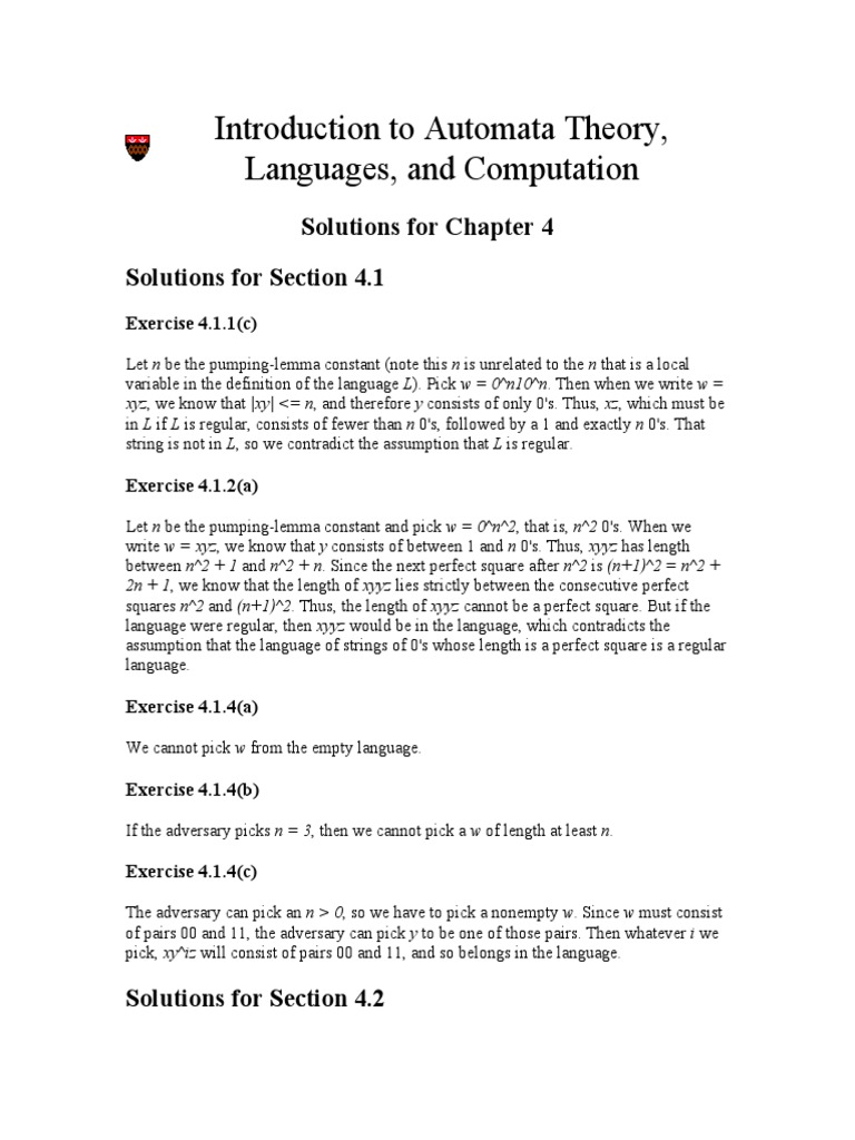 Introduction To Automata Theory, Languages, and Computation: Solutions For Chapter 4 Solutions ...