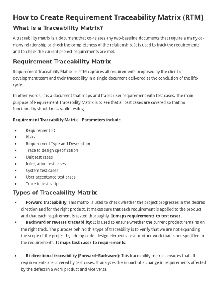 Requirement Traceability Matrix (RTM) | PDF | Production And ...