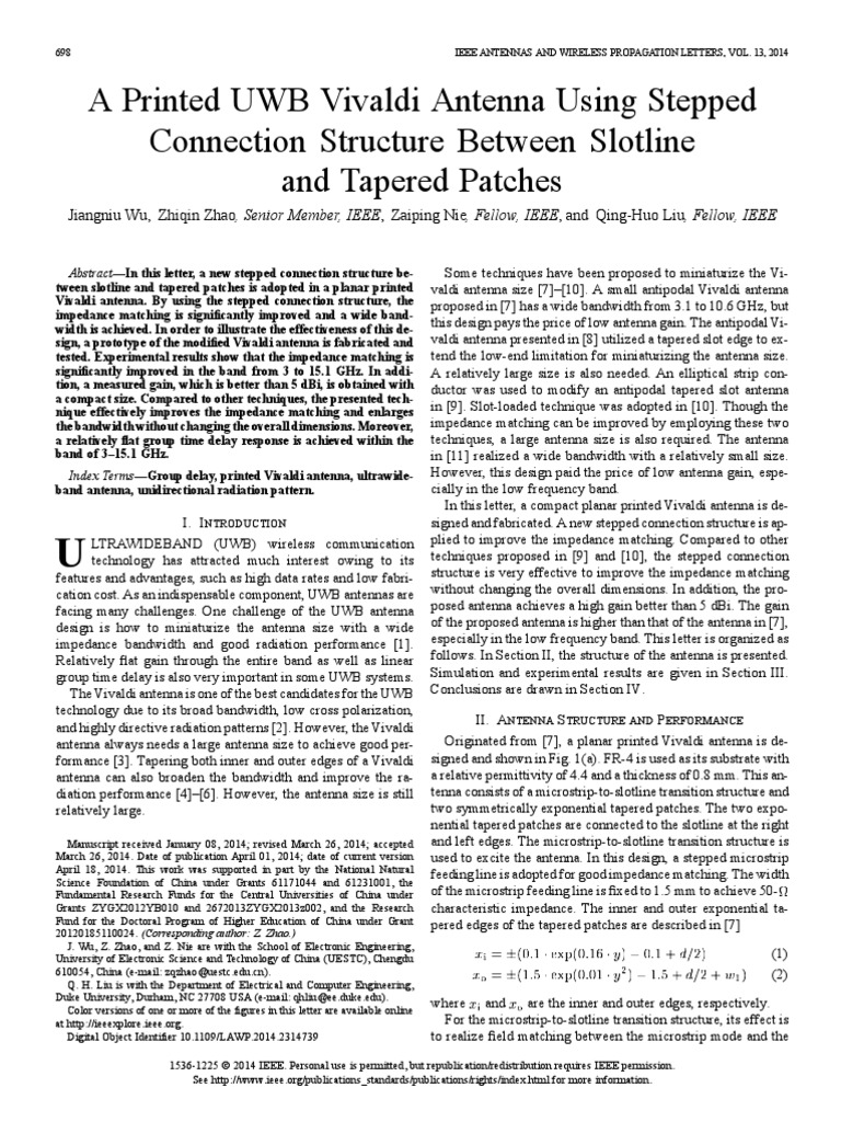 A Printed UWB Vivaldi Antenna Using Stepped Connection Structure ...