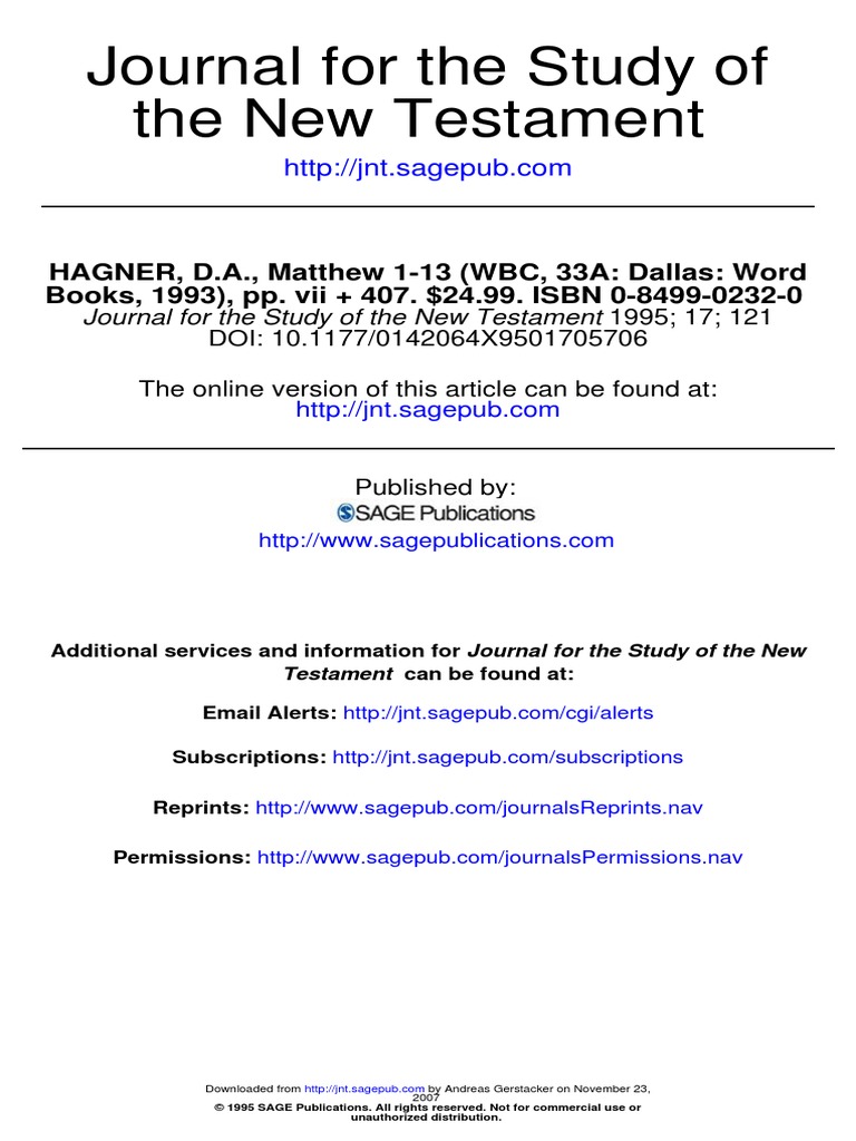 Review Hagner, Donald A., Matthew 1-13 | PDF | Gospels | Books