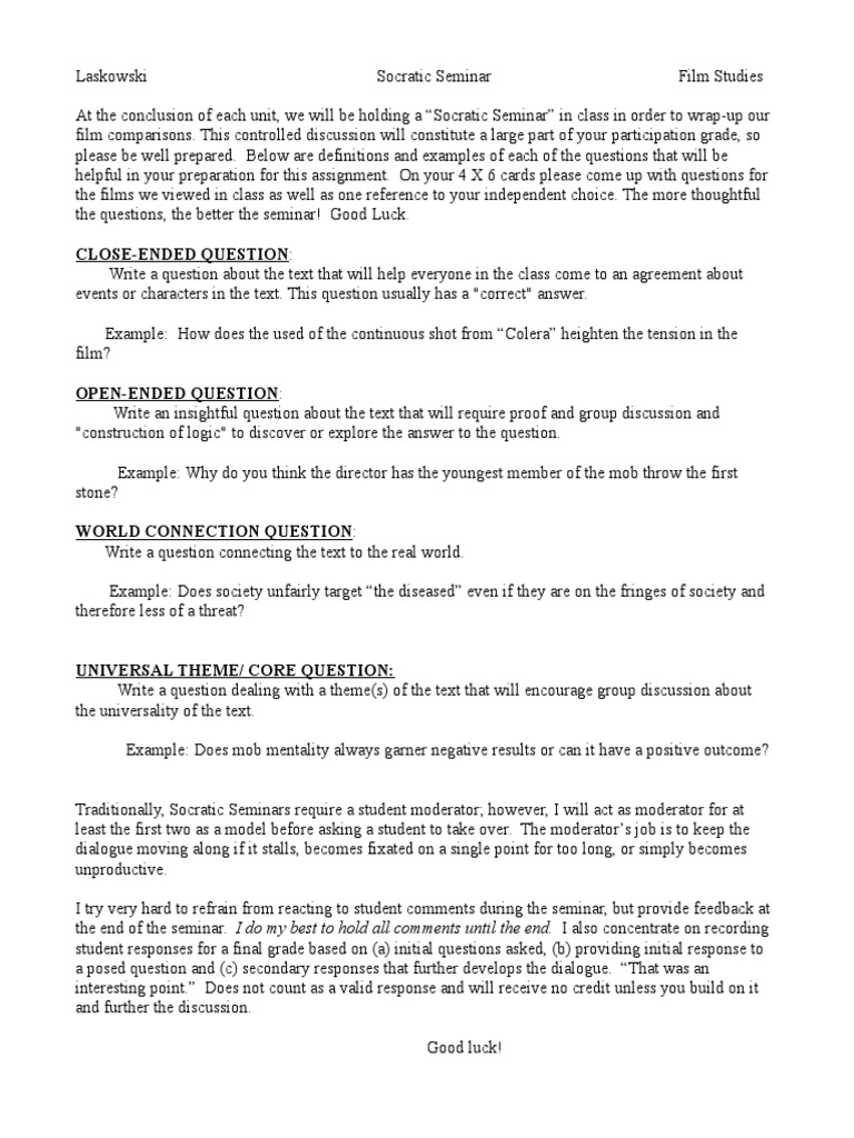 Socratic Seminar Preparation Guide | PDF | Language Arts & Discipline ...