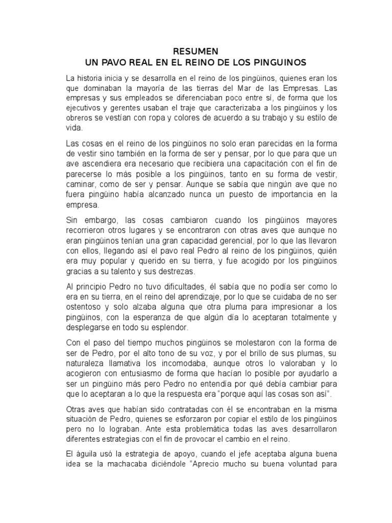 Resumen Del Libro Un Pavo Real en El Reino de Los Pinguinos | PDF ...