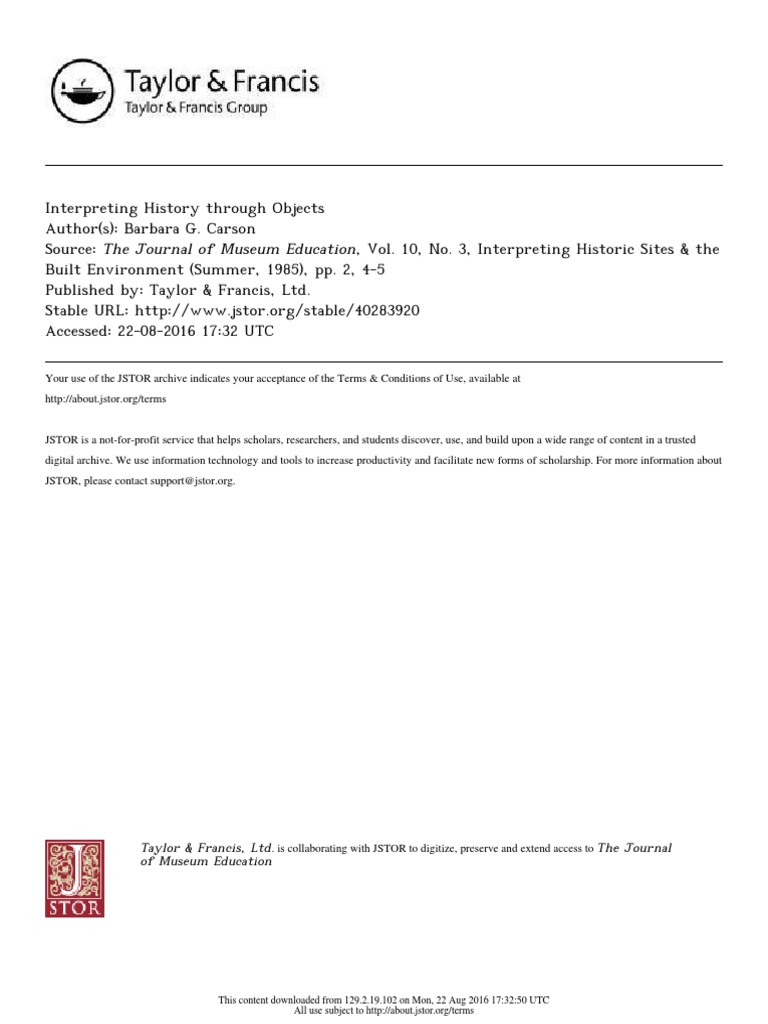 Barbara G Carson Interpreting History Through Objects | PDF ...