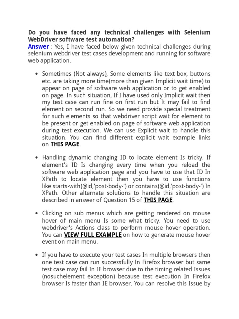 Selenium WebDriver Technical Challenges | PDF | Business | Computers