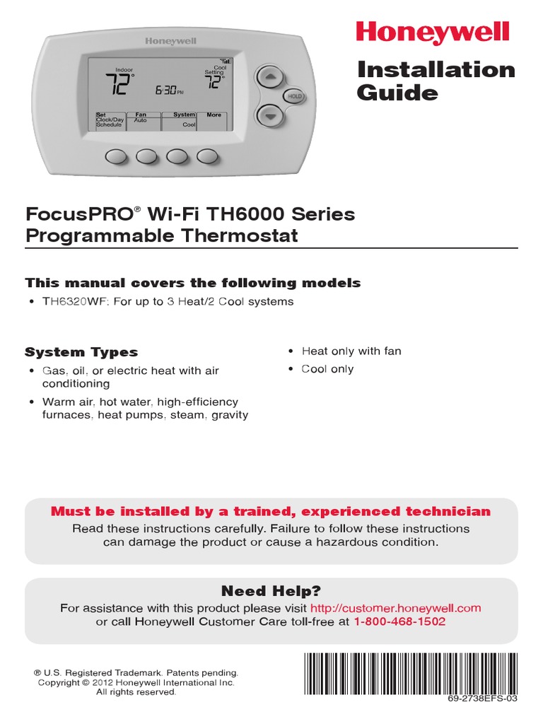 Installation Guide: Focuspro Wi-Fi Th6000 Series Programmable ...