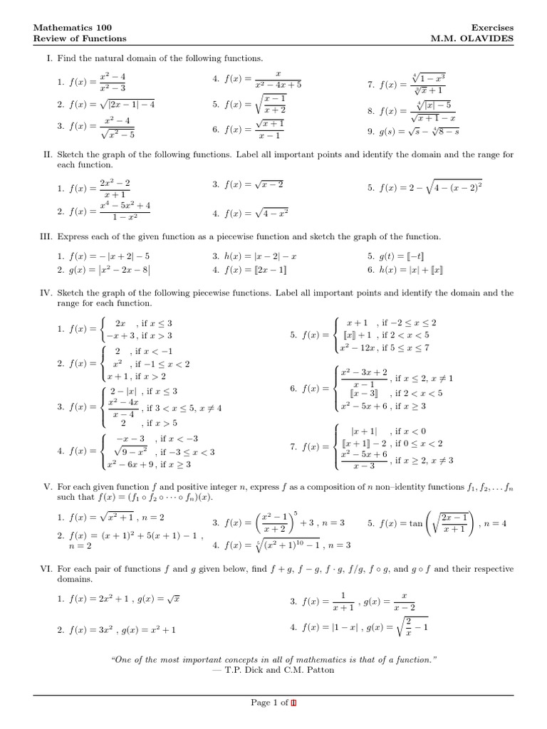 Functions Review and Exercises | PDF | Teaching Mathematics | Logic