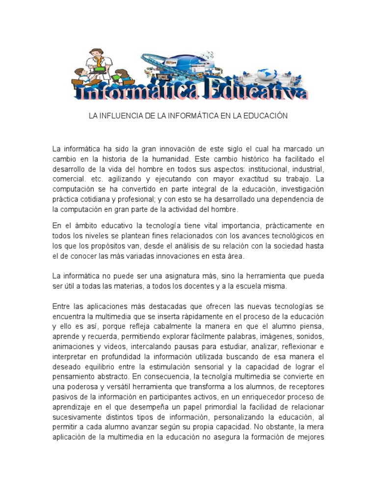 Influencia de La Informatica en La Educación | PDF | Tecnología de ...