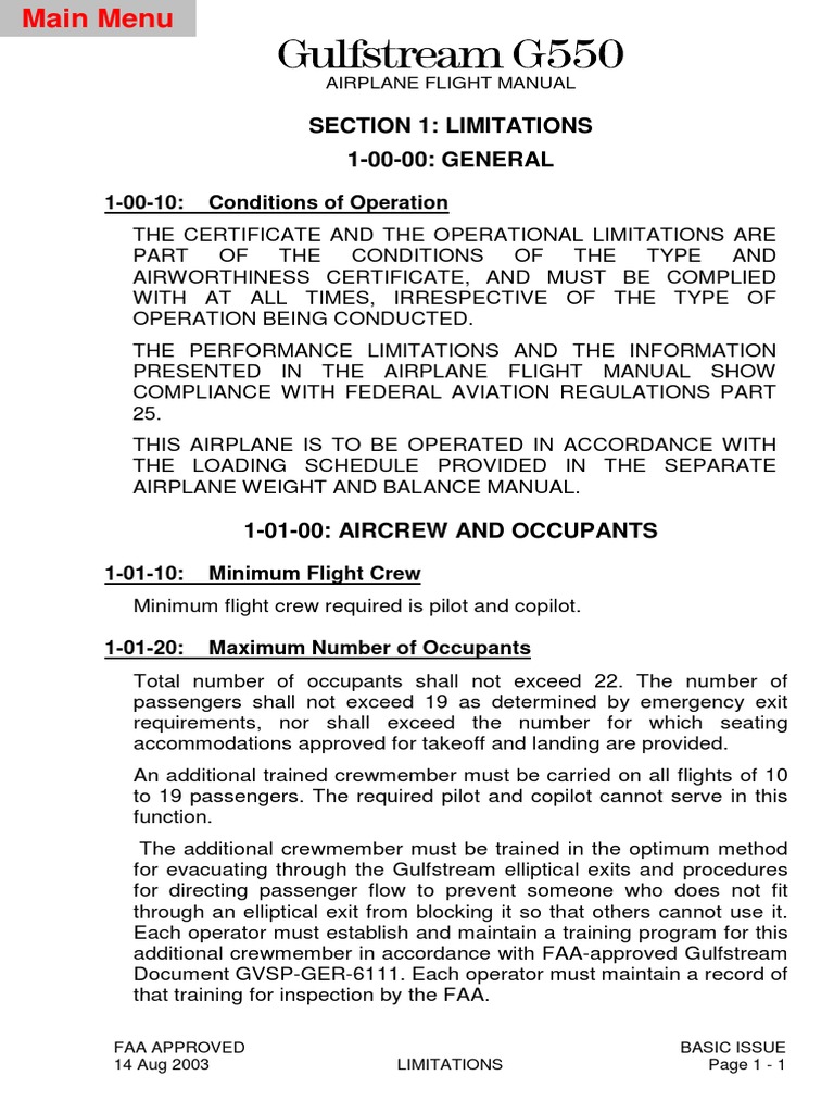 Gulfstream G550 Airplane Flight Manual | PDF | Jet Fuel | Aerospace