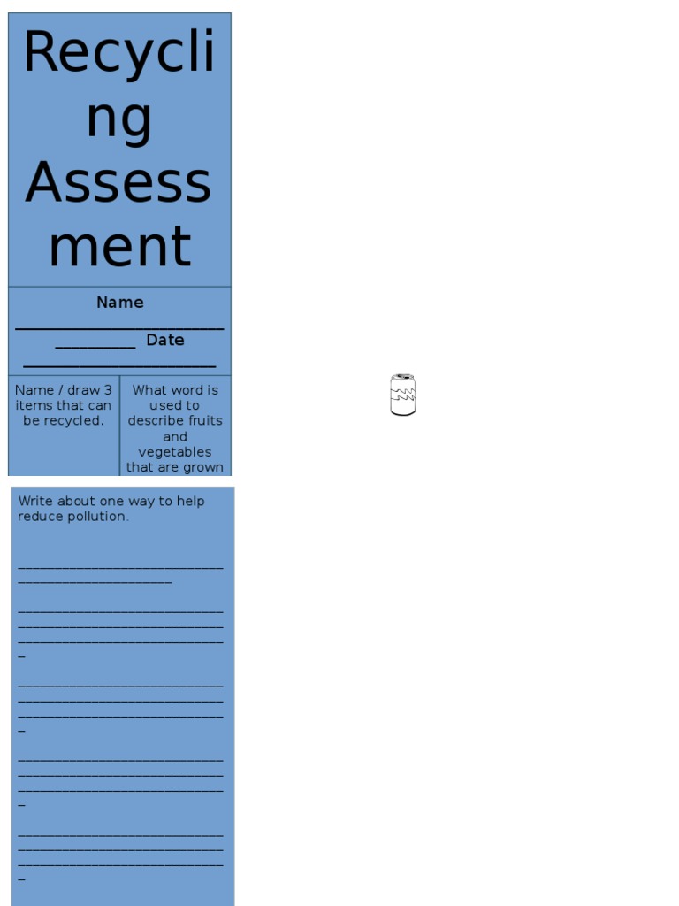 Recycling Assessment Worksheet | PDF
