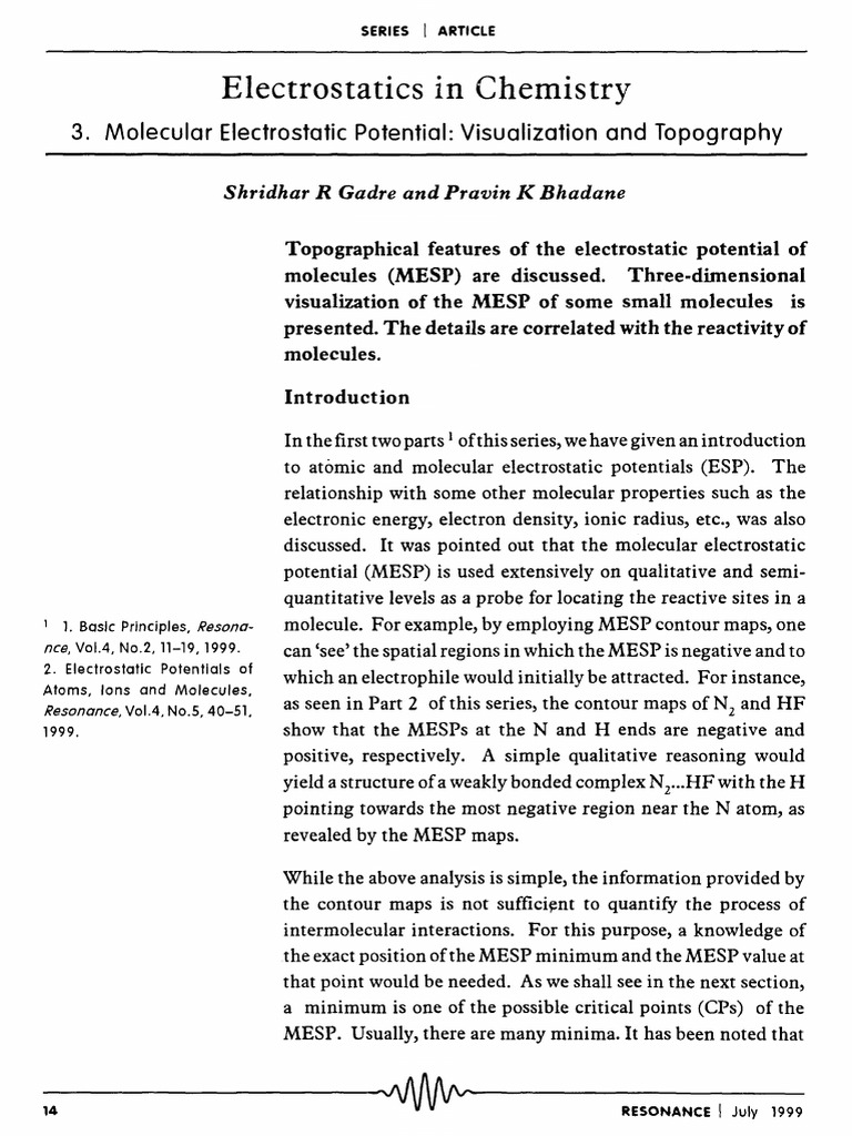 Electrostatics in Chemistry: 3. Molecular Electrostatic Potential ...