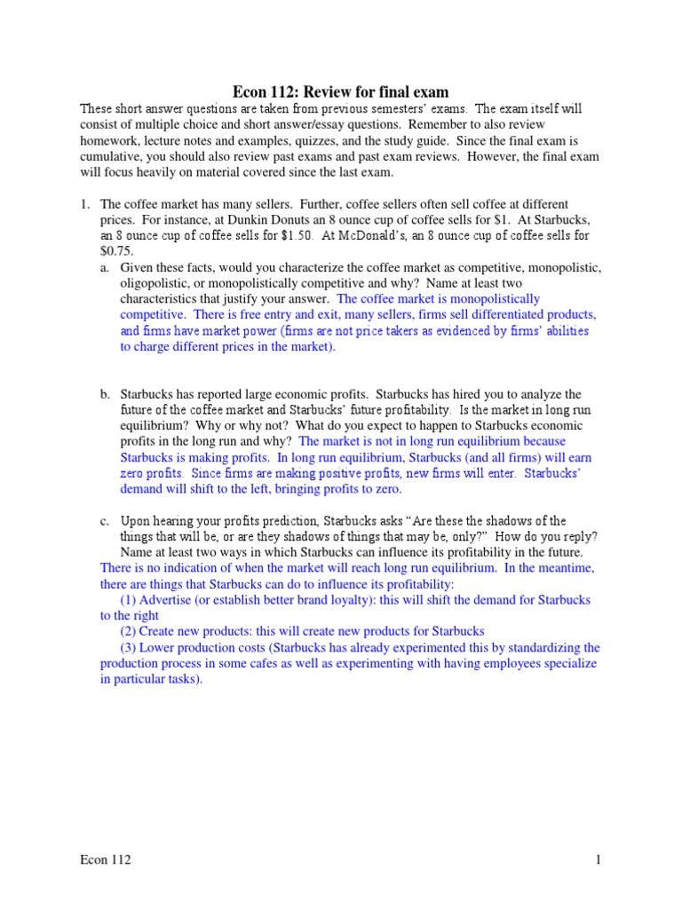 Econ 112 Final Exam Review Guide | PDF | Finance & Money Management