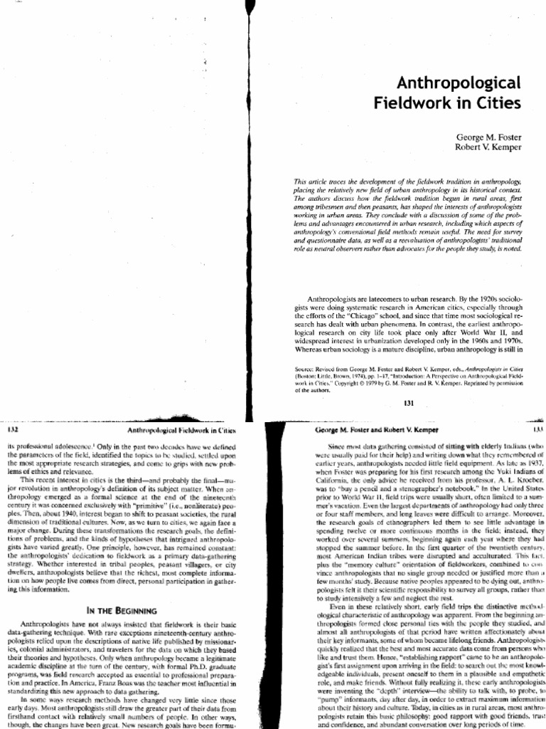 Anthropological Fieldwork in Cities | PDF