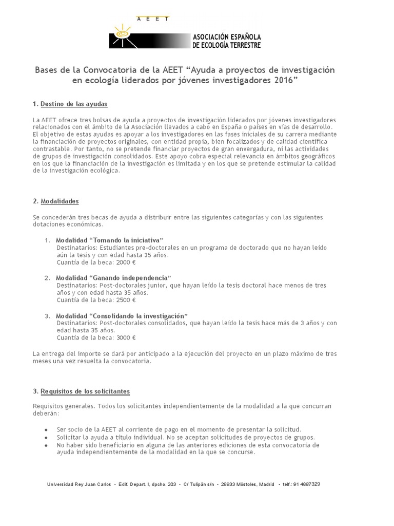 Bases Convocatoria Proyectos AEET 2016 | PDF | Doctorado | Calidad (comercial)