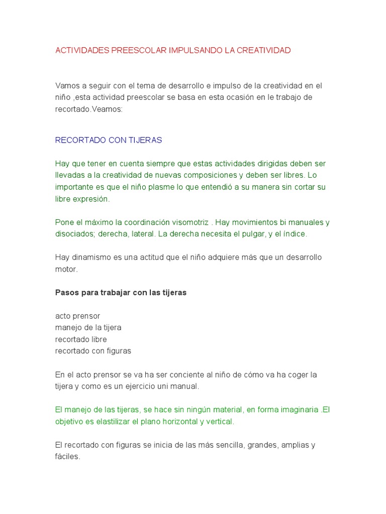 Actividades Preescolar Impulsando La Creatividad | PDF | Pinturas | Color