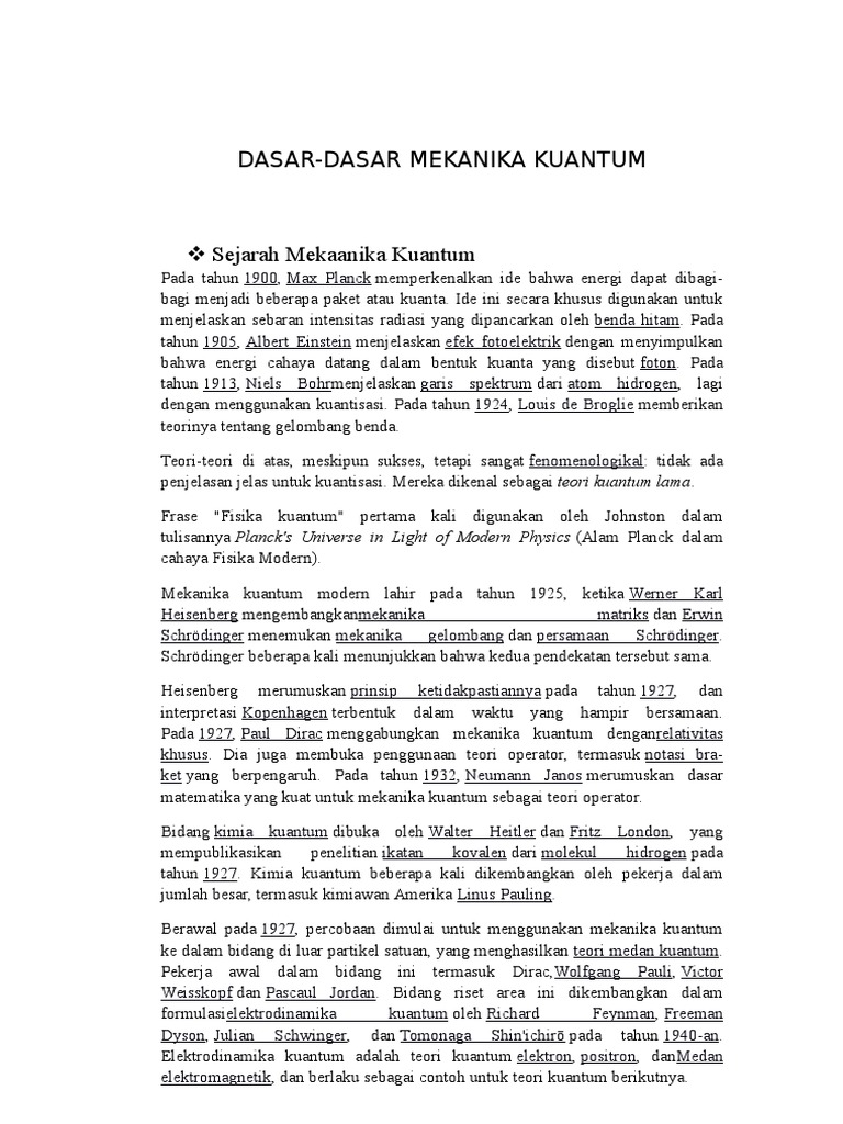 Makalah Tentang Dasar-Dasar Mekanika Kuantum | PDF