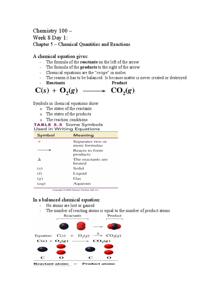 Chemistry 100 - Week 8 Day 1:: Chapter 5 - Chemical Quantities and ...