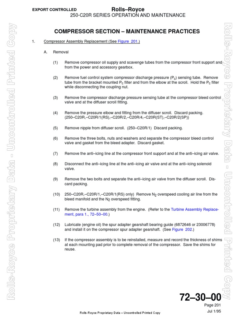 Rolls-Royce M250-C20R SERIES OPERATION AND MAINTENANCE 72-30-00 | PDF ...