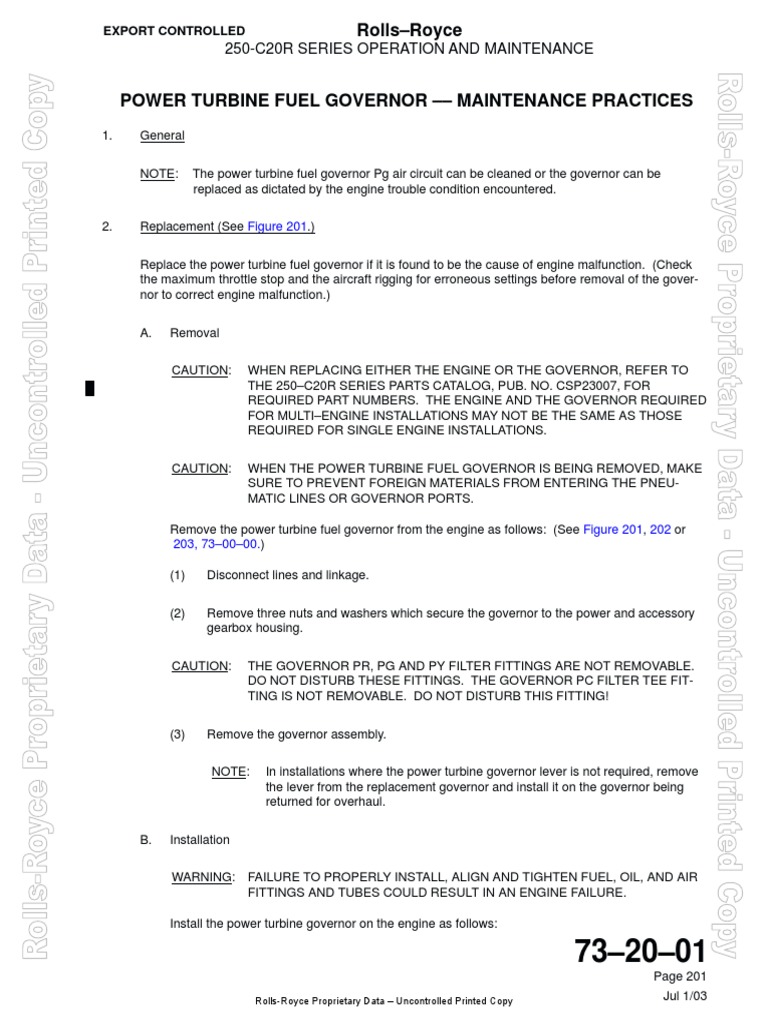 Rolls-Royce M250-C20R SERIES OPERATION AND MAINTENANCE 73-20-01 | PDF ...