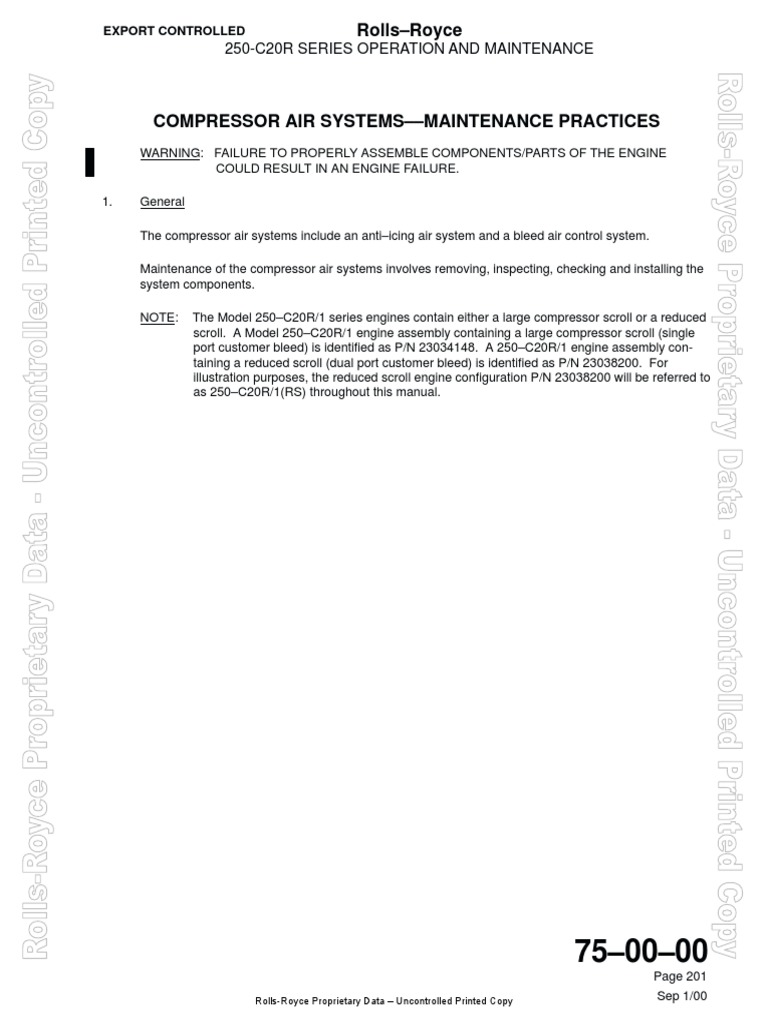 Rolls-Royce M250-C20R SERIES OPERATION AND MAINTENANCE 75-00-00 | PDF