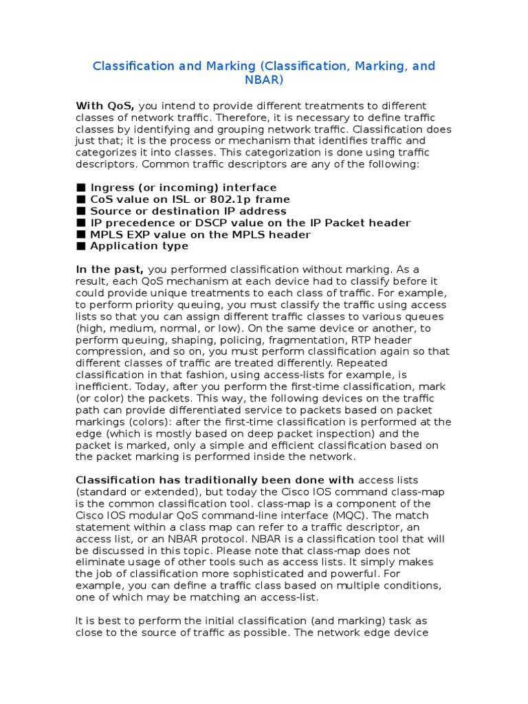 Traffic Classification and Marking in QoS | PDF | Quality Of Service ...