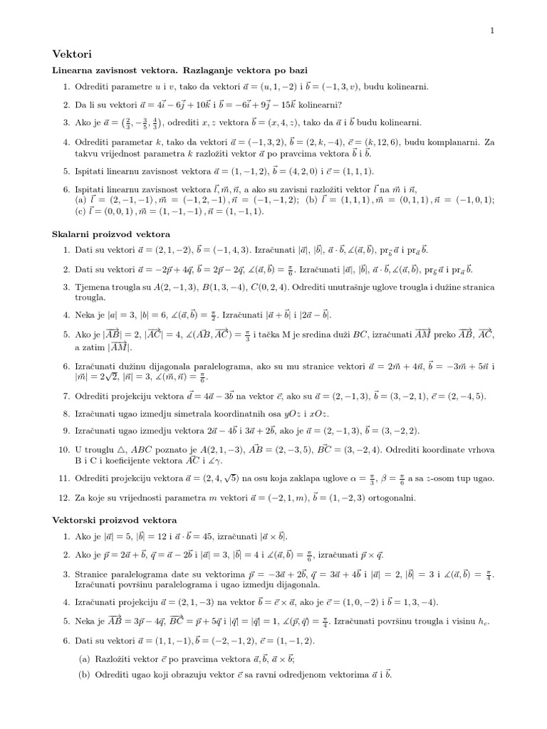 Vektori Zadaci Za Vjezbu | PDF