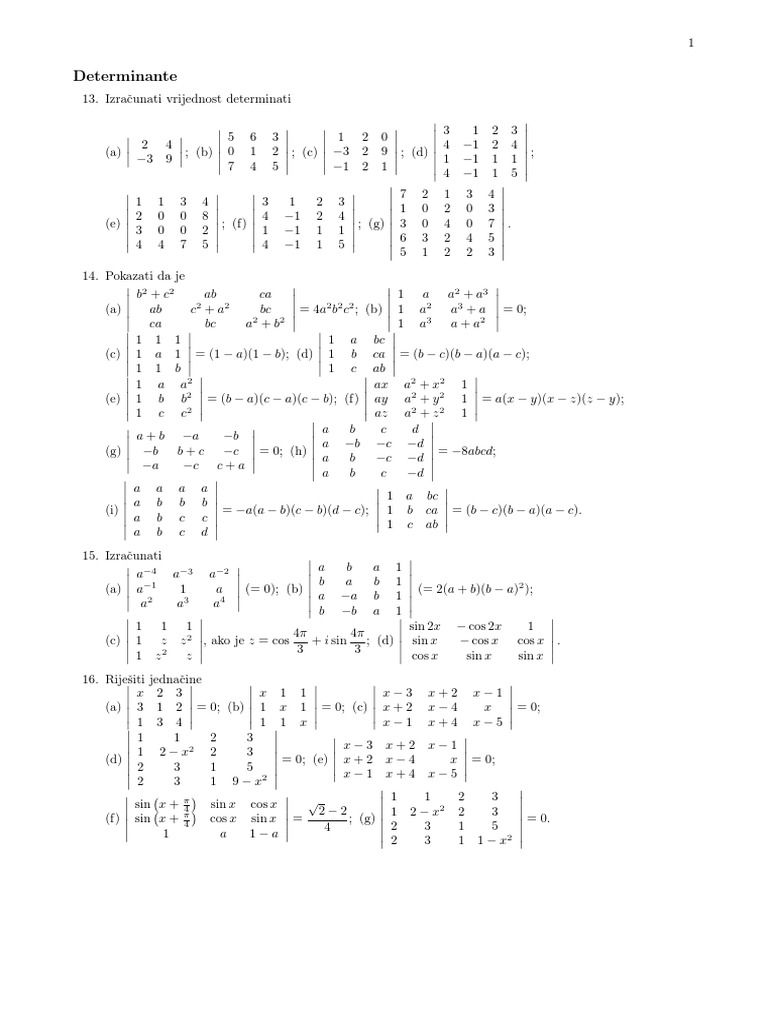 Determinante Zadaci Za Vjezbu | PDF