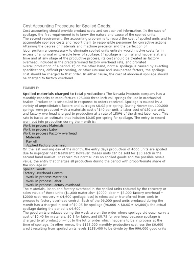 Cost Accounting Procedure For Spoiled Goods | PDF | Labour Economics ...