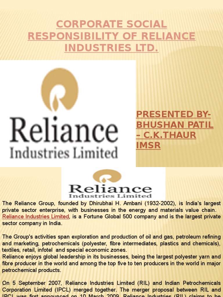 Reliance Industries CSR Overview | PDF | Business | Wellness