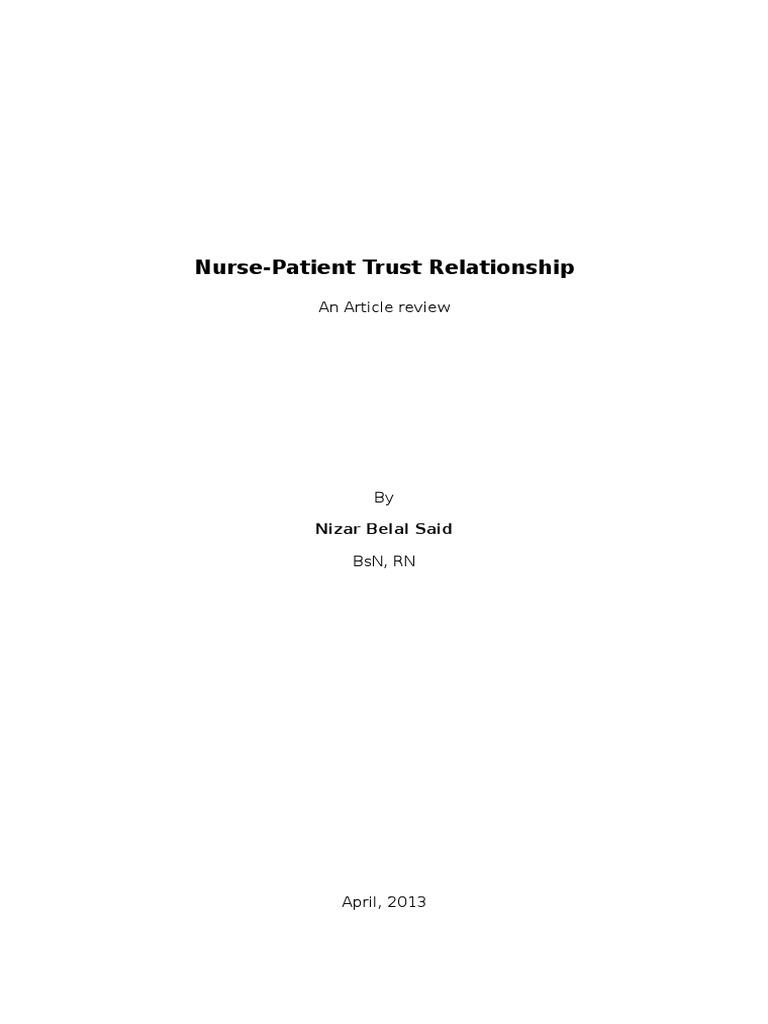 Importance of Trust in Nursing Care | PDF | Trust (Emotion) | Nursing