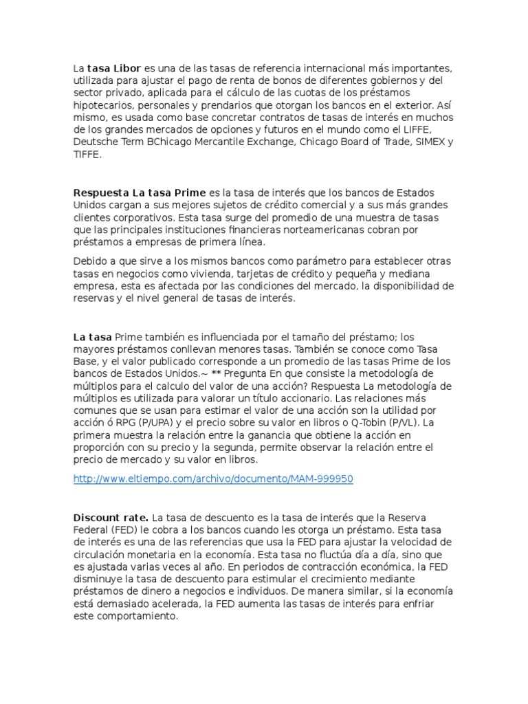 La Tasa Libor Es Una de Las Tasas de Referencia Internacional | PDF ...