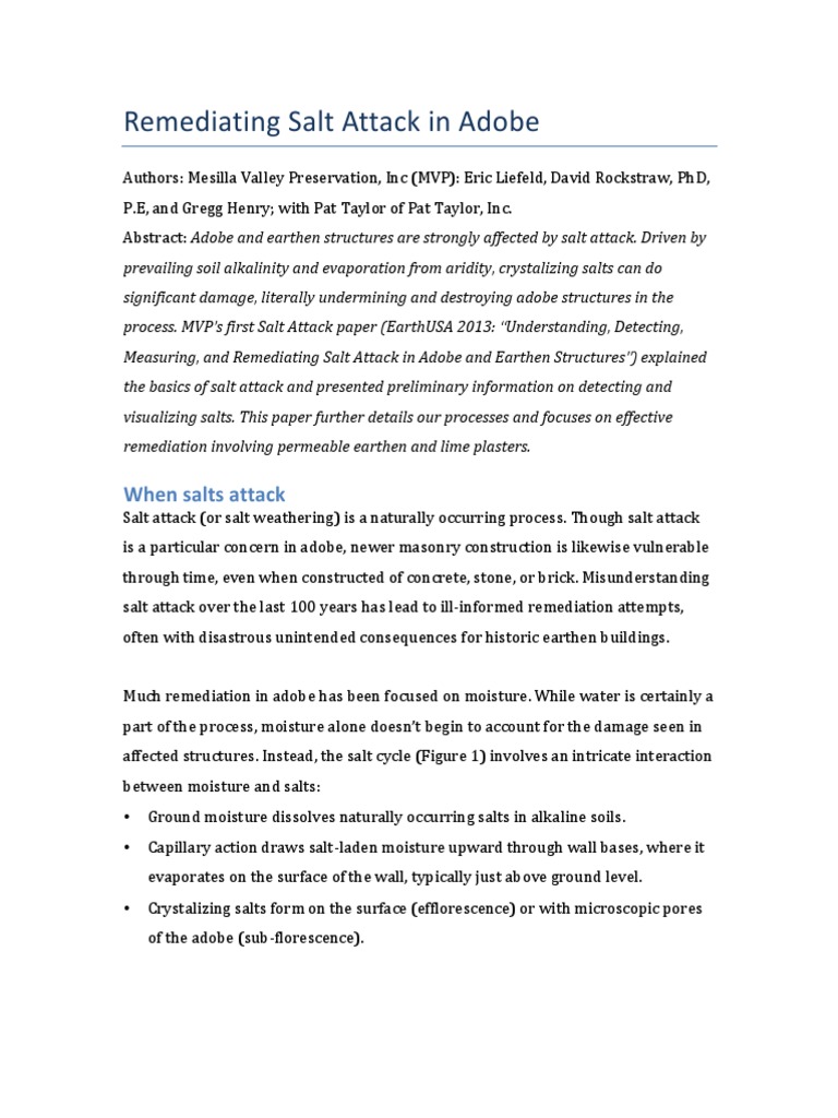 Remediating Salt Attack in Adobe | PDF | Soil | Concrete