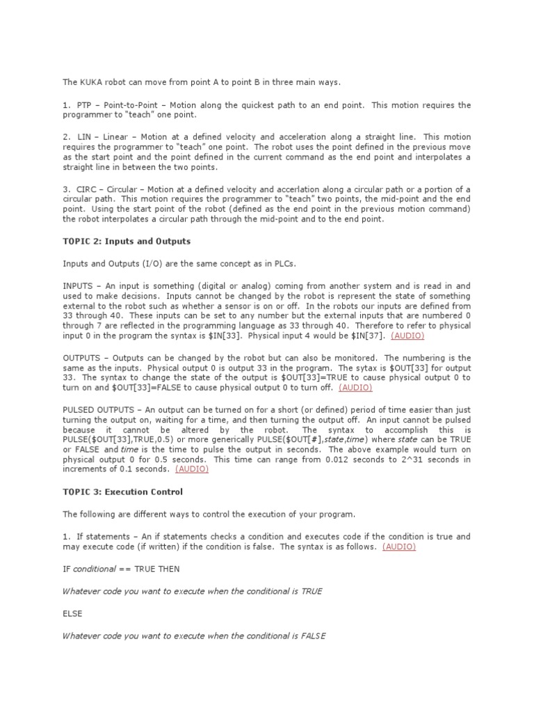 Program Language Kuka | PDF