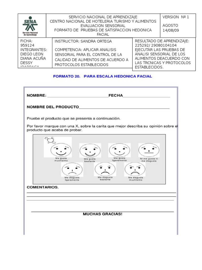 Formato Hedonica Facial | PDF