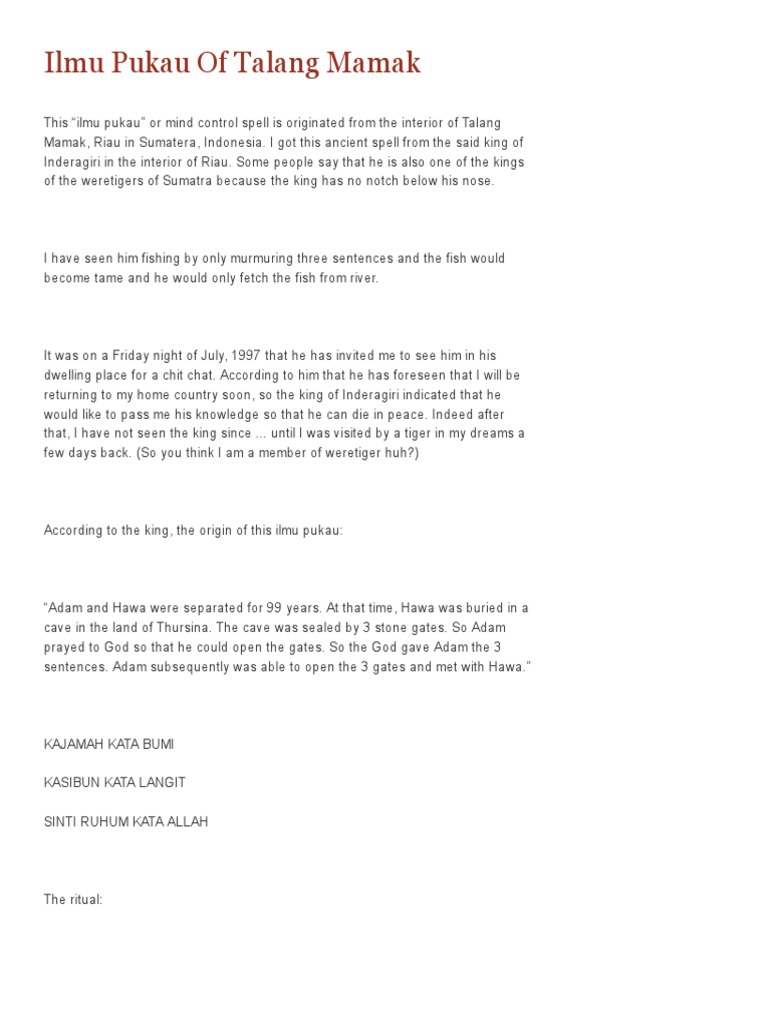 Ilmu Pukau of Talang Mamak | PDF