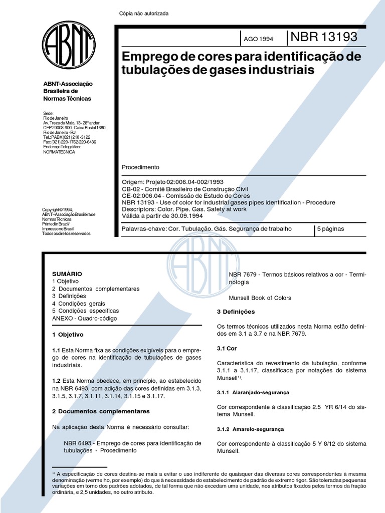 NBR 13193-Emprego de Cores para Identificação de Tubulações de Gases ...