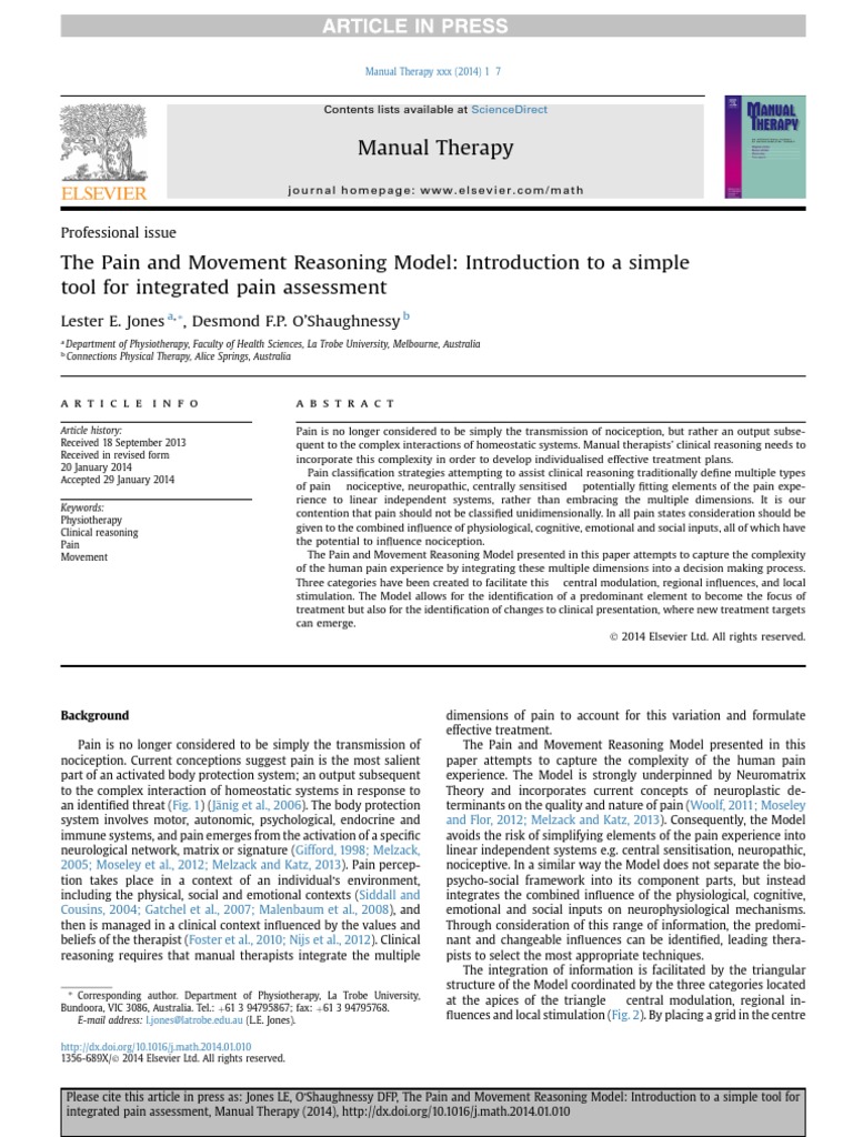 The Pain and Movement Reasoning Model | PDF | Pain | Psychotherapy